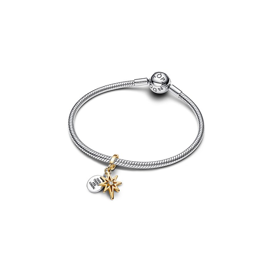 Pandora Gravierbarer Polarstern Charm-Anhänger mit im Labor gezüchtetem ...